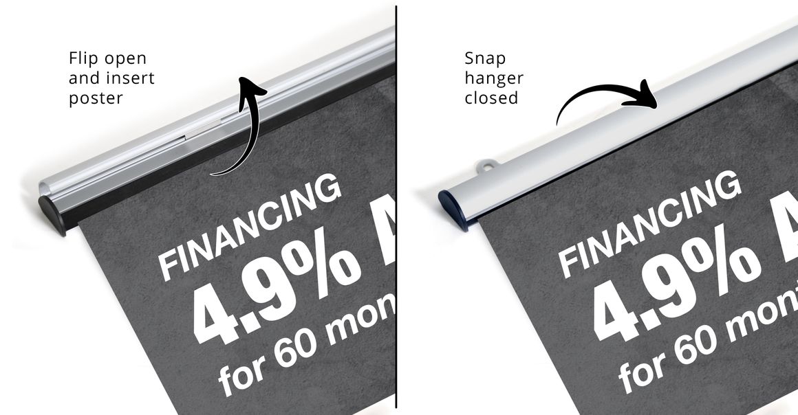 22" Poster Snap Hanger | Set of Silver Aluminum Poster Rails